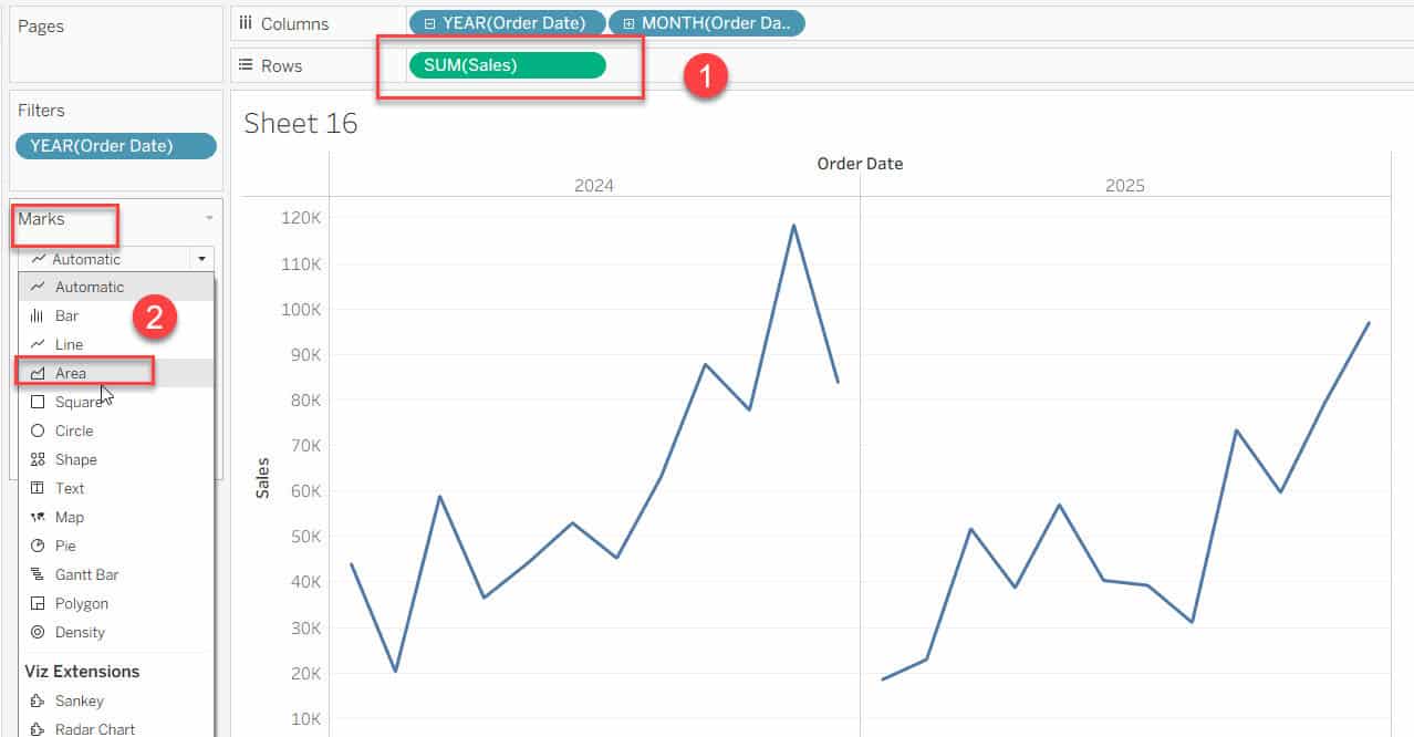 Create Area Chart in Tableau