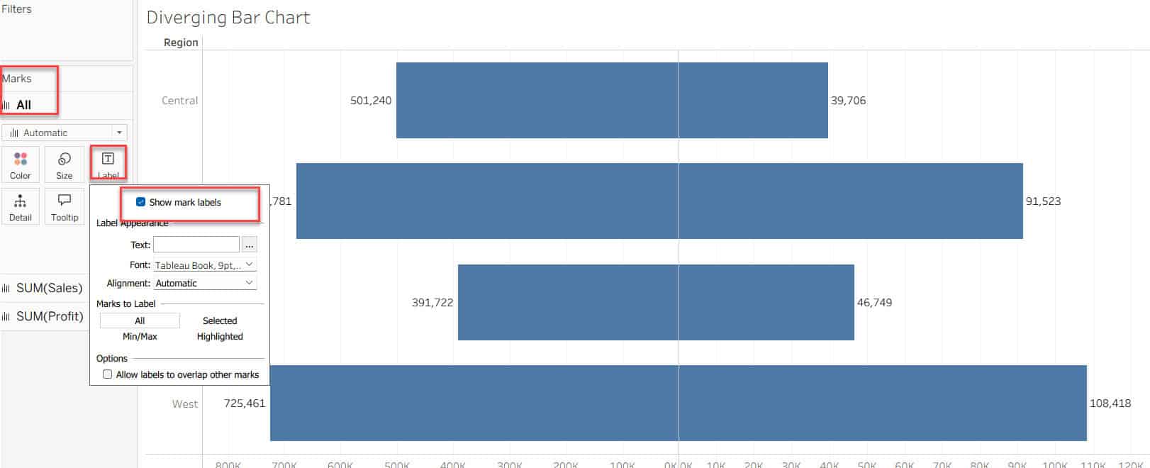 Create Diverging Bar Chart in Tableau - SalesForce FAQs