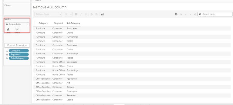 How to Remove ABC Column in Tableau